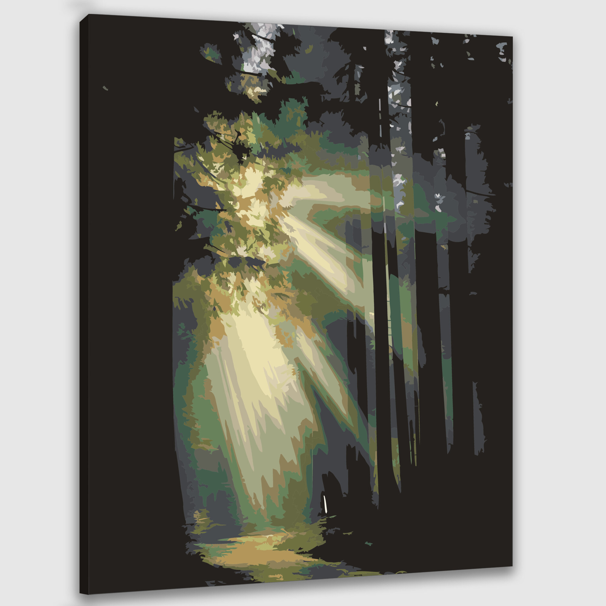 Картина по номерам 40x50 см, фотография, танец солнечных лучей, полог леса, игра света и теней, завораживающий