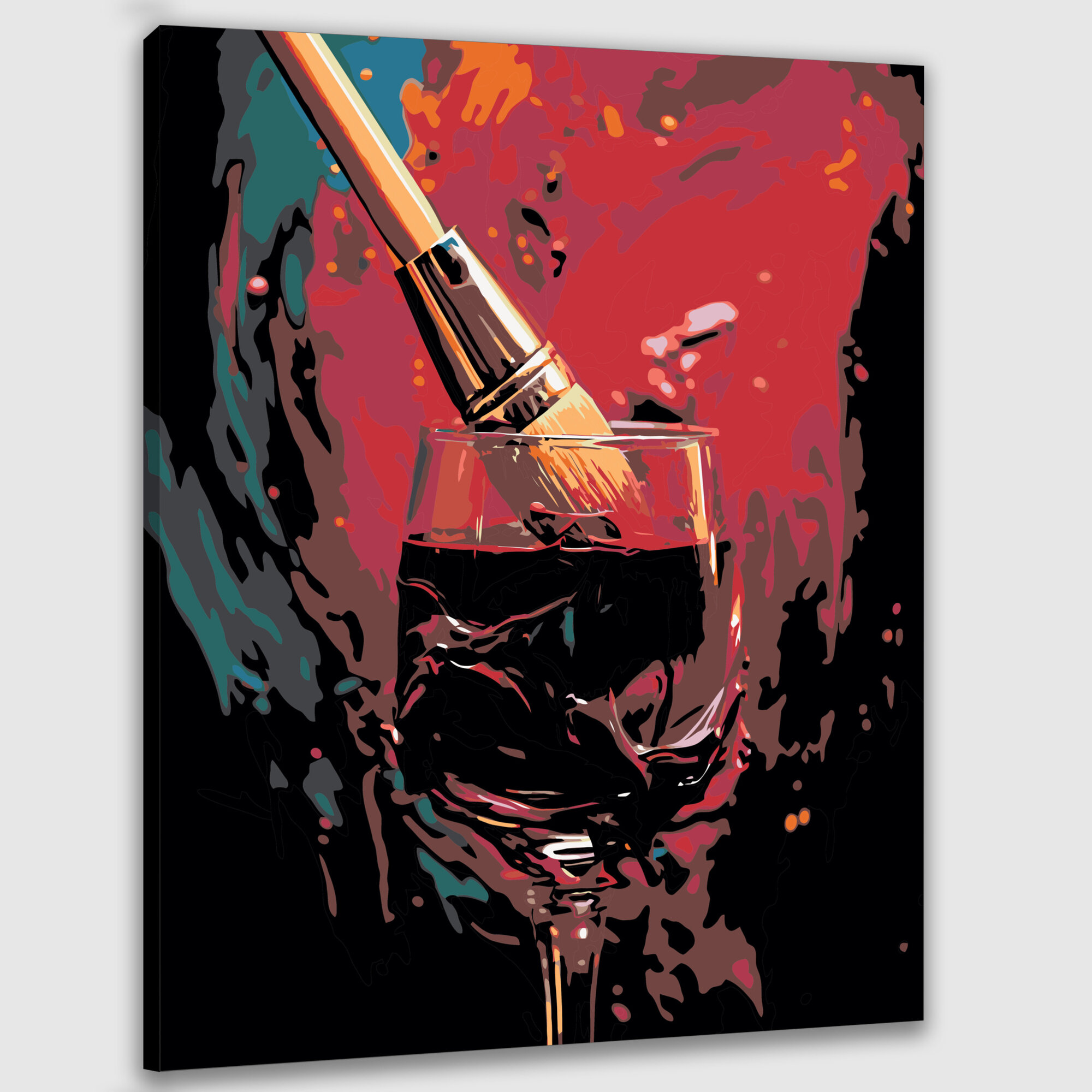 Картина по номерам 40x50 см, бокал красного вина, кисть, крупный план, фотография, художественное вдохновени, богатство