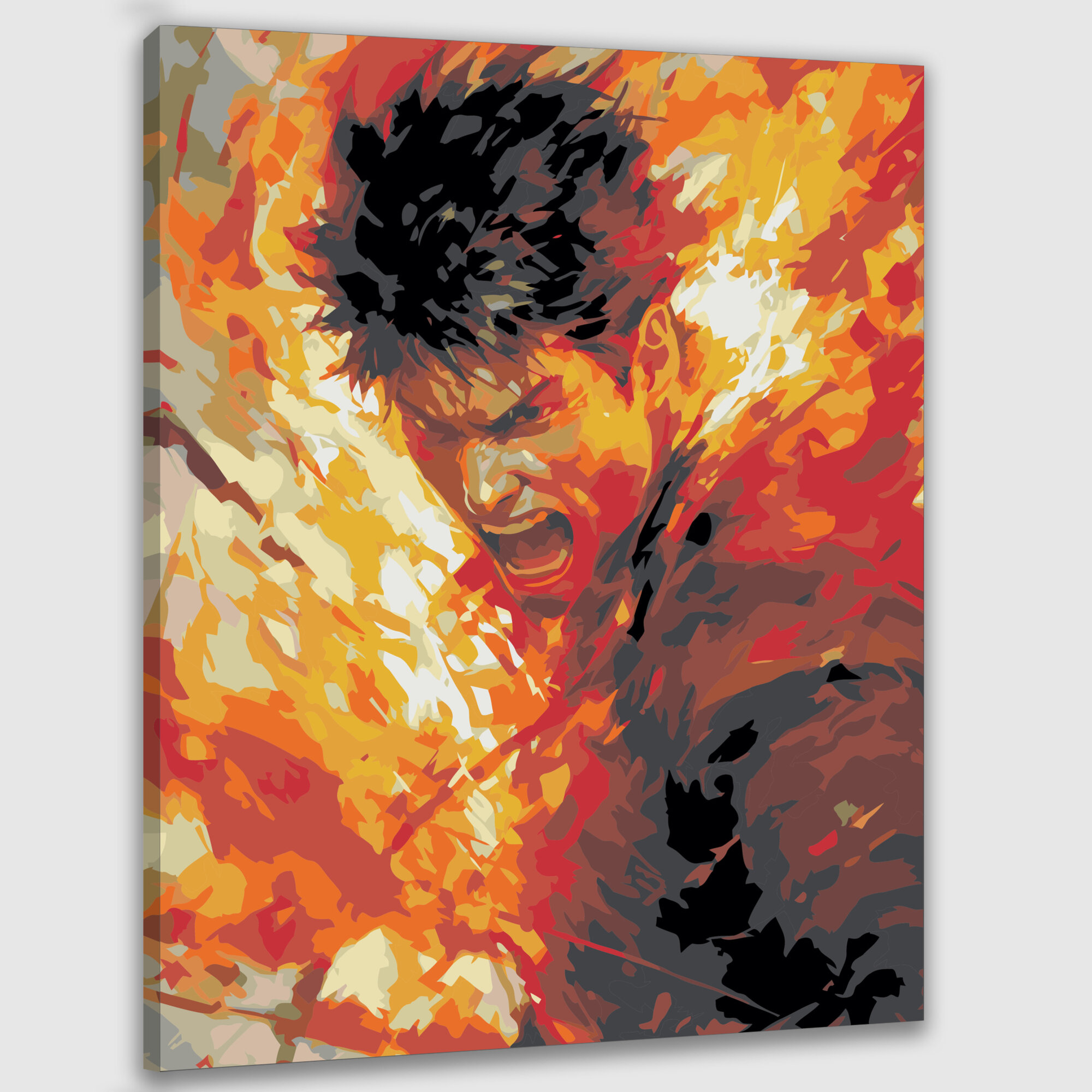 Картина по номерам 40x50 см, масляная картина, эмоции, Гутс, манга "Берсерк", искаженное лицо, ярость, пот, меч