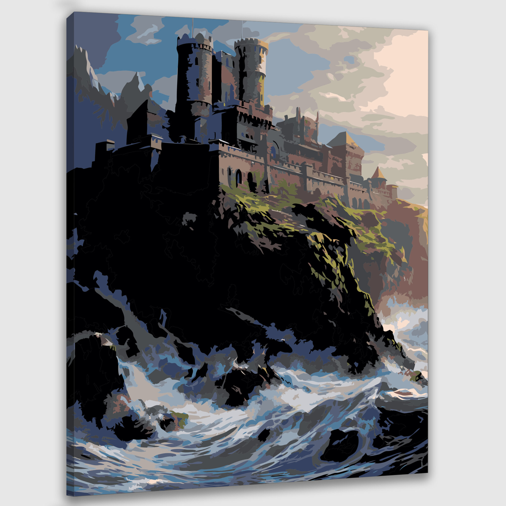 Картина по номерам 40x50 см, фотография, крепость, каменная, утес, волны, скалы, сила, стойкость, историческая борьба