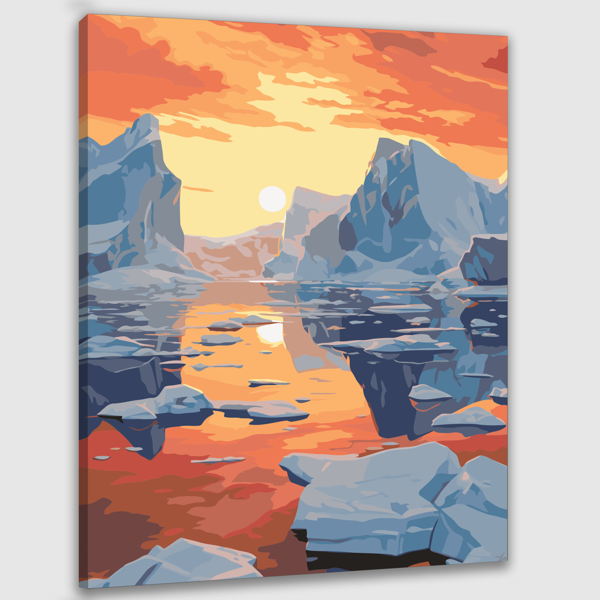 Картина по номерам 40x50 см, масляная картина, арктический пейзаж, айсберги, ледяное море, отражение, спокойная вода