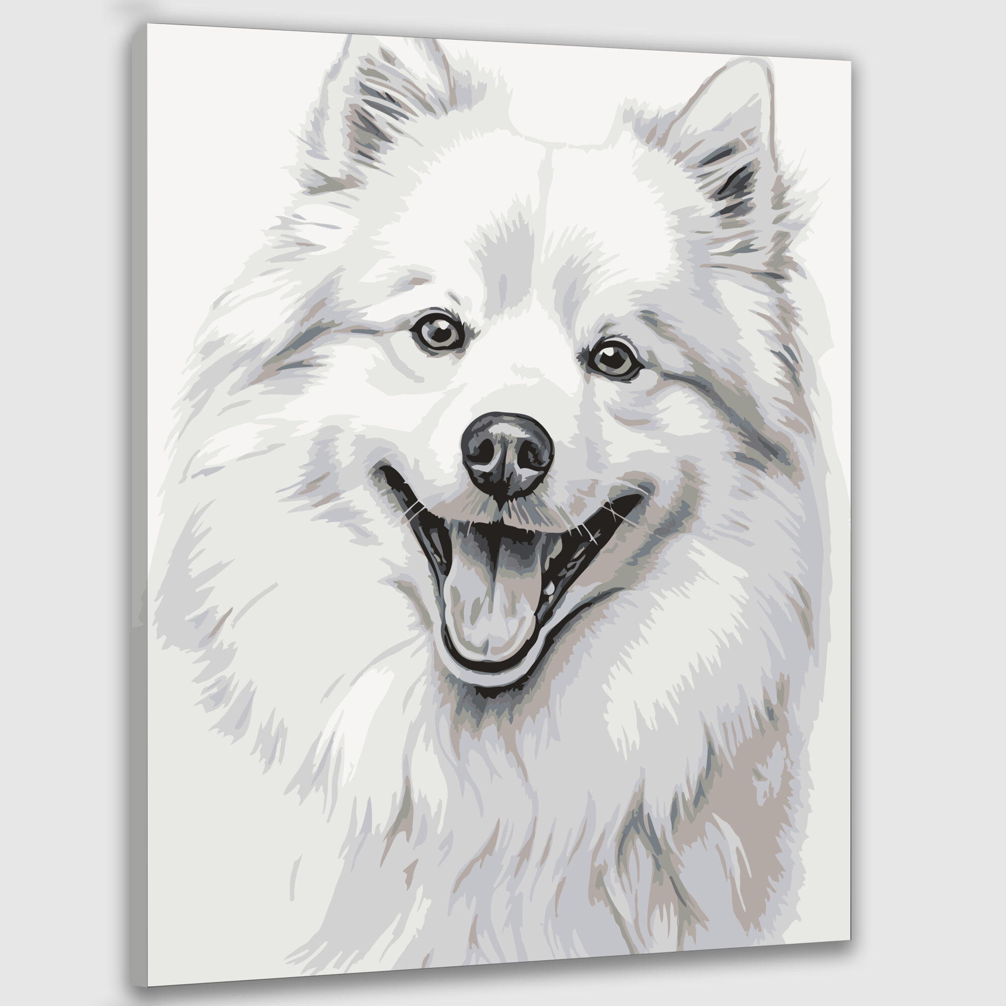 Картина по номерам 40x50 см, карандашный набросок, собака породы шпиц, нежная улыбка, нежность, доброта