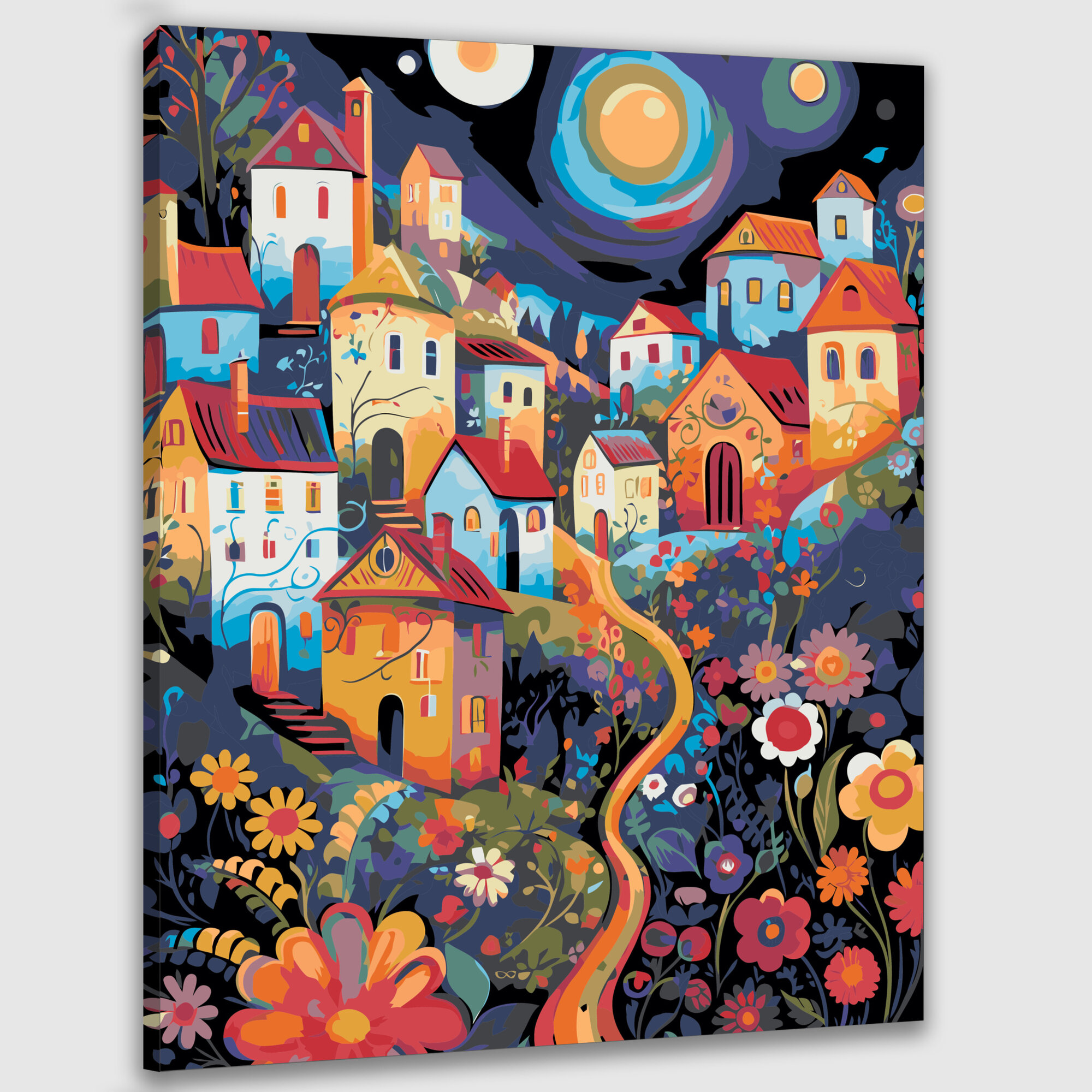 Картина по номерам 40x50 см, деревня, цифровая иллюстрация, краски, дома, оттенки, радость, теплота, сообщество