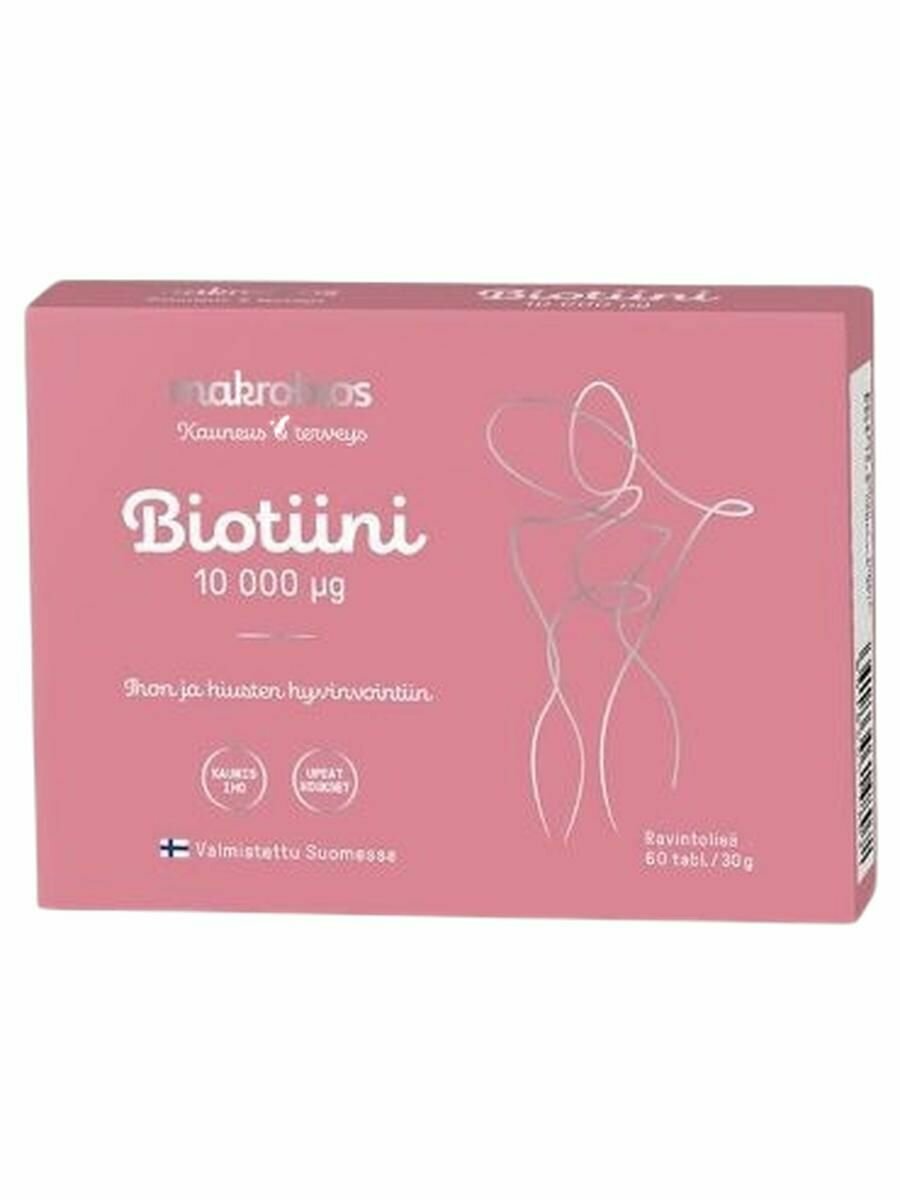 Витамины Makrobios "Biotiini", биотин, 10 000мкг, 60таблеток, 30г