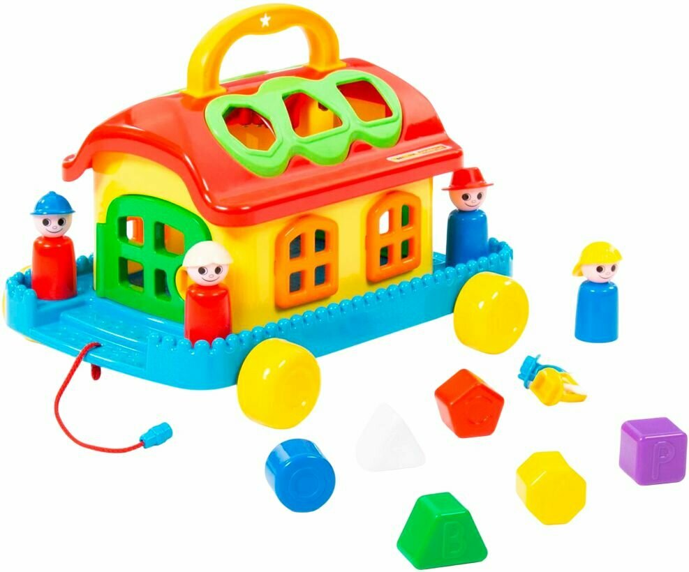 Сортер "Сказочный домик на колесиках", пластиковая развивающая логическая игрушка для малышей, по методике Монтессори, в сетке