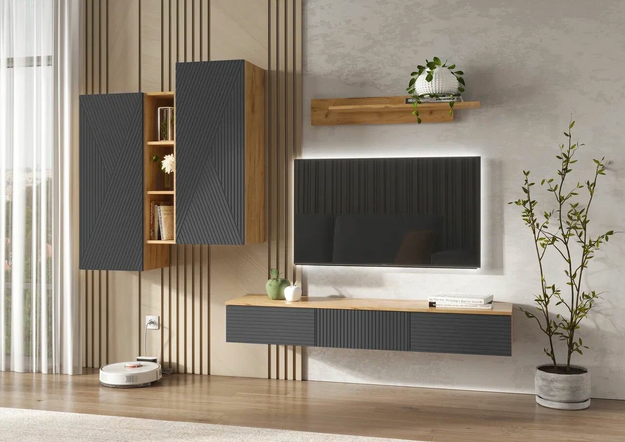 Комплект мебели для гостиной Флэш (comp.5) Браш Графит/Дуб Крафт