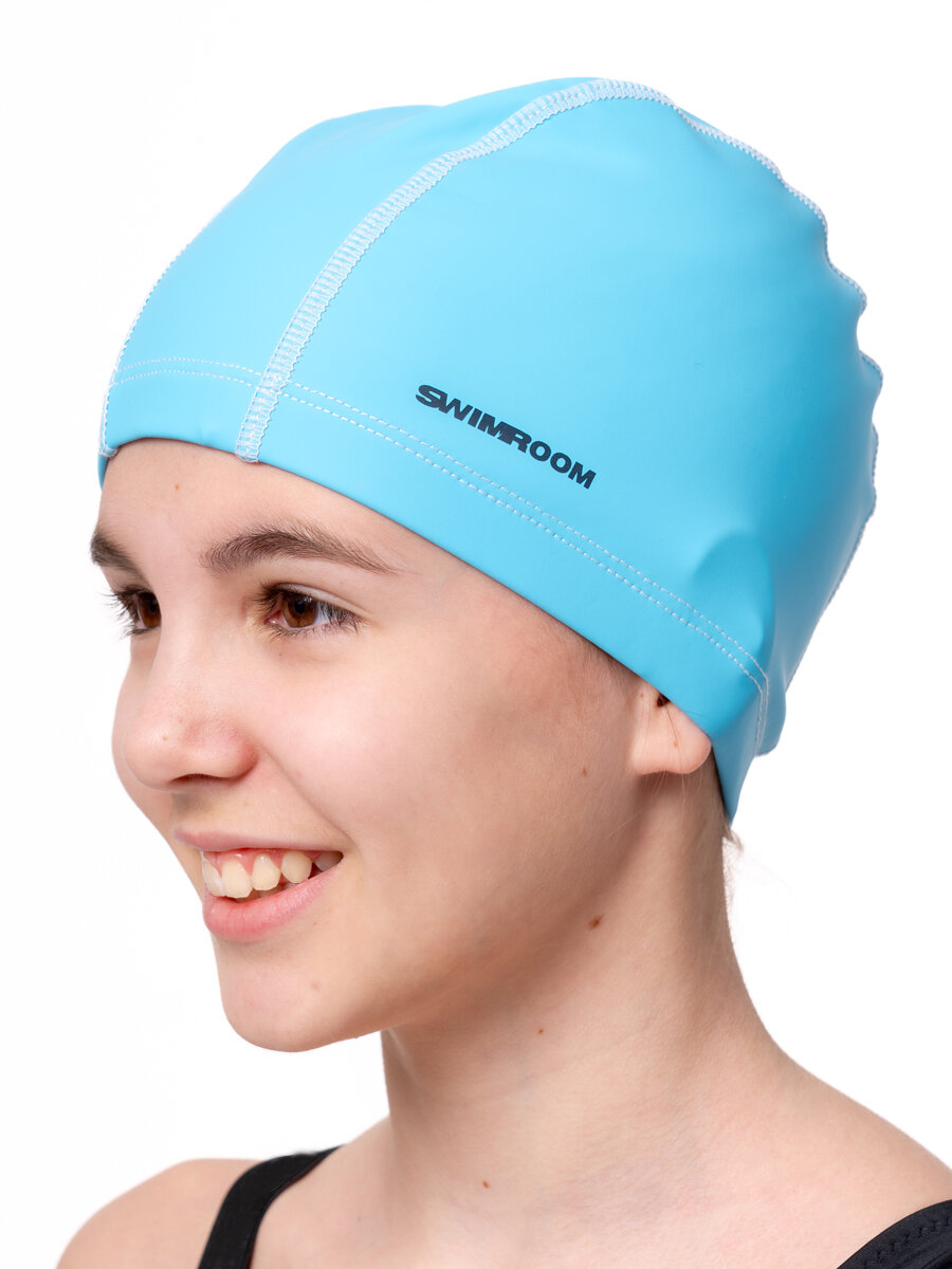 Шапочка для бассейна и плавания тканевая взрослая 56-60, голубая