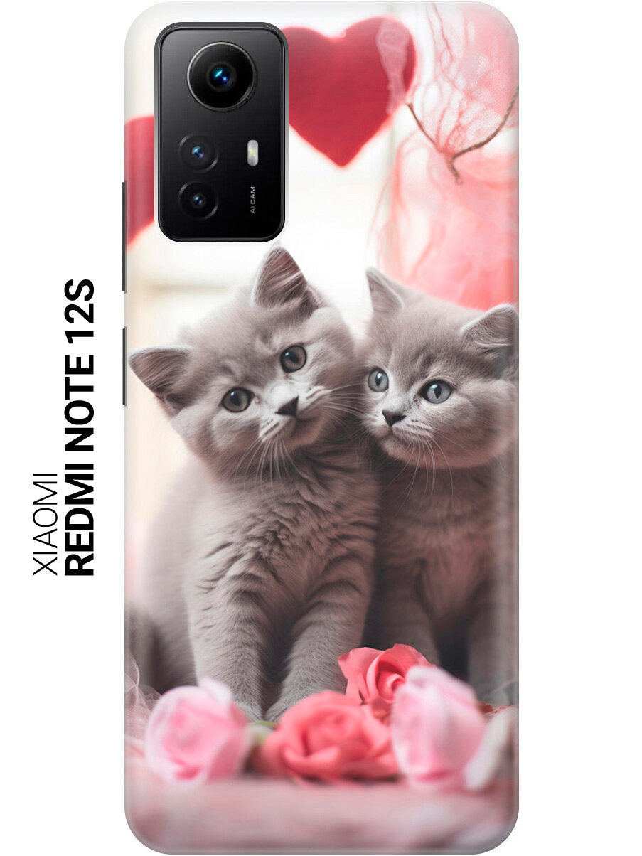 Силиконовый чехол на Xiaomi Redmi Note 12s / Сяоми Редми Ноут 12с с рисунком "Котики и сердечки"