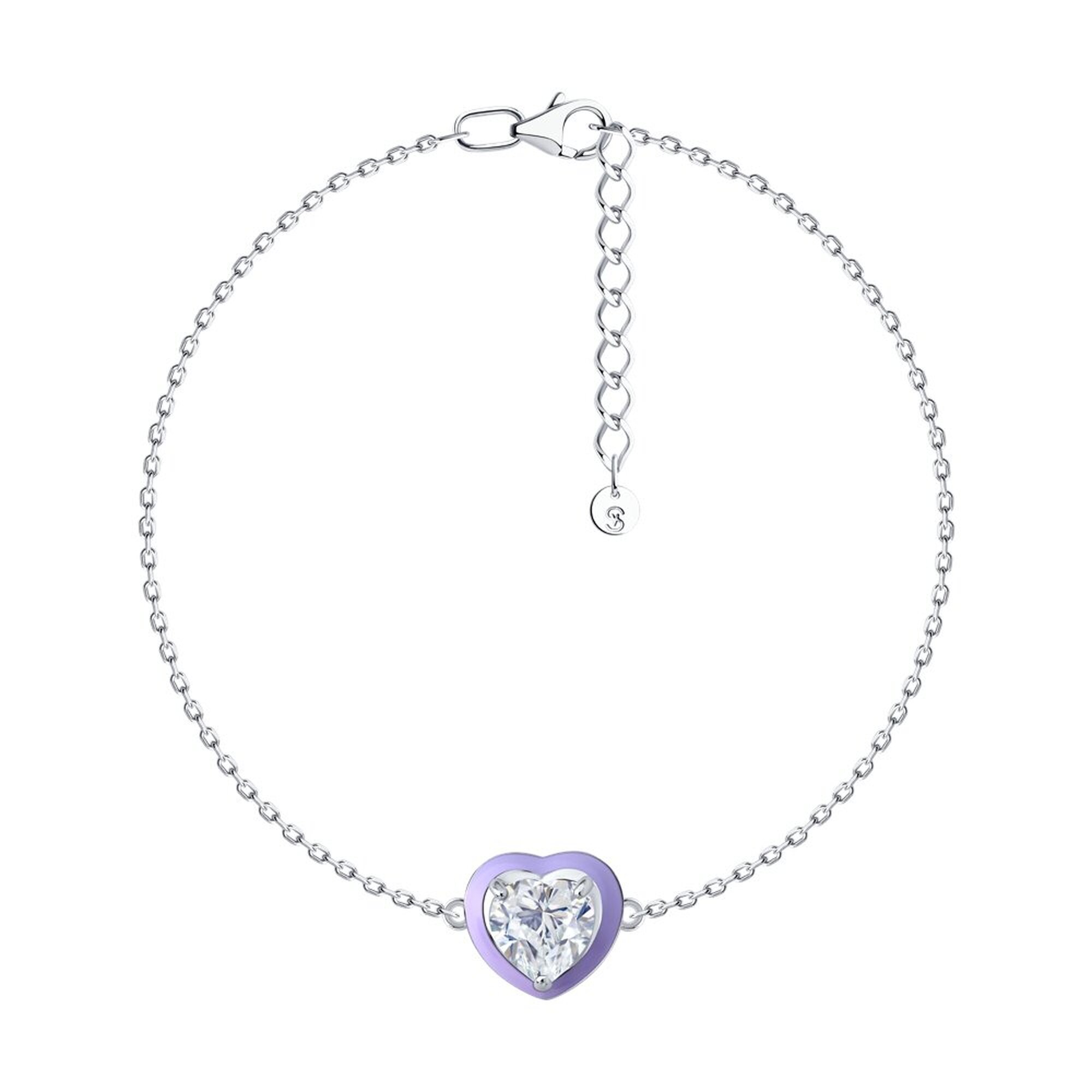 Браслет, серебро, 925 проба, родирование, фианит, эмаль