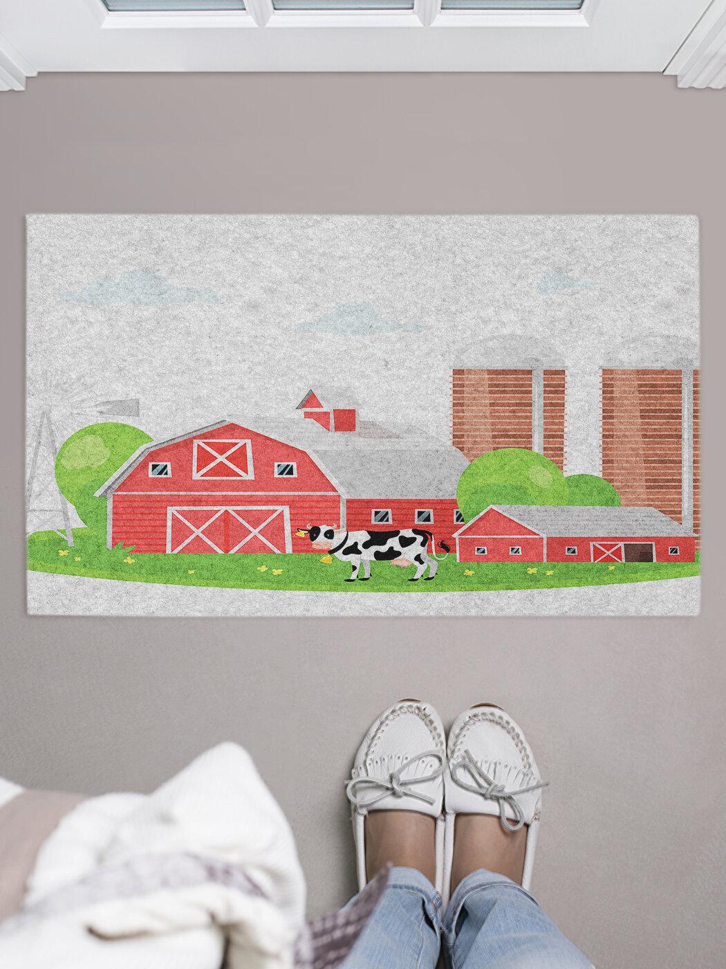 Коврик придверный в прихожую с принтом "Корова на ферме" 45 на 75 см , JoyArty