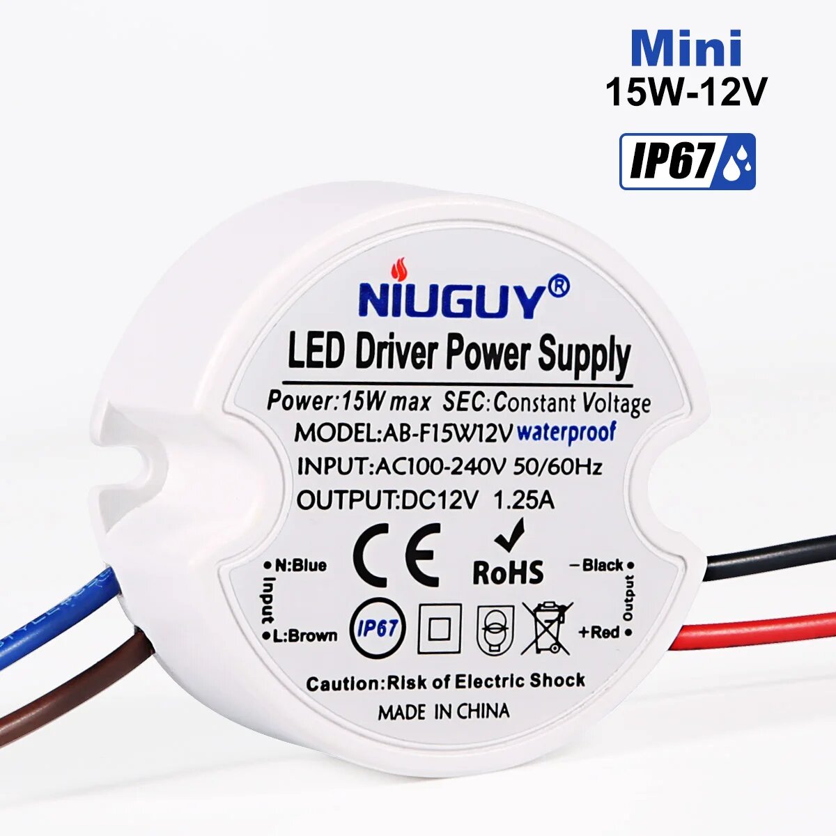 Водонепроницаемый LED драйвер 15W-12V IP67, 1PCs