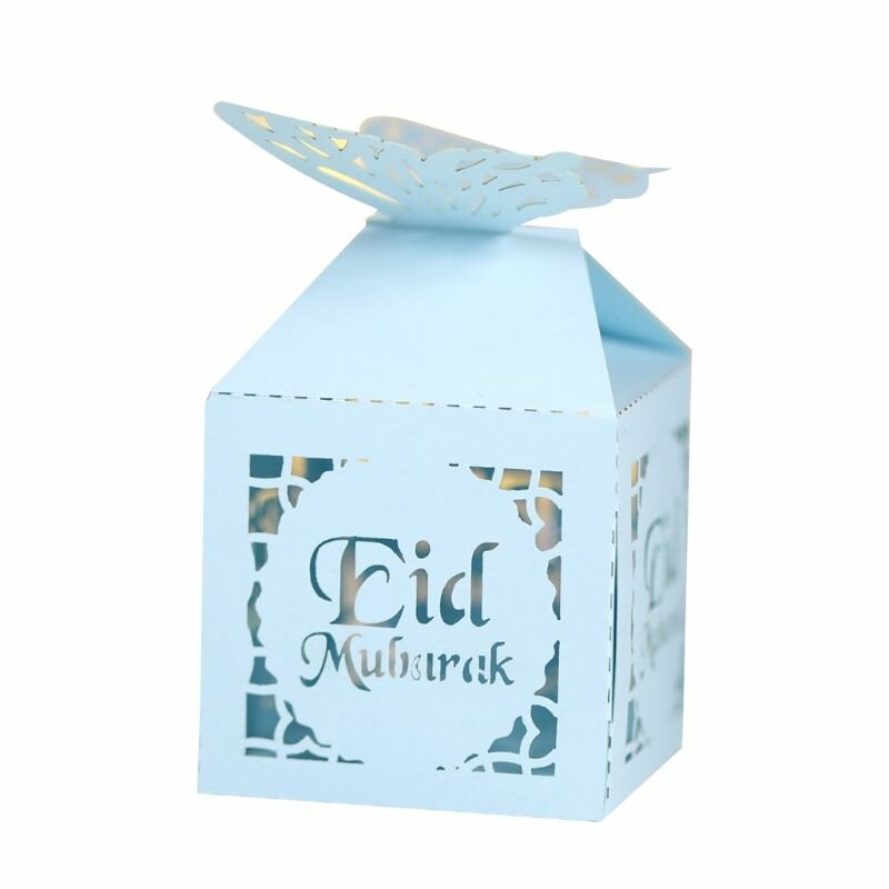 1 набор из 50 штук, коробка конфет happy с оконными решетками для Священного месяца Рамадан-светло-голубая открытка