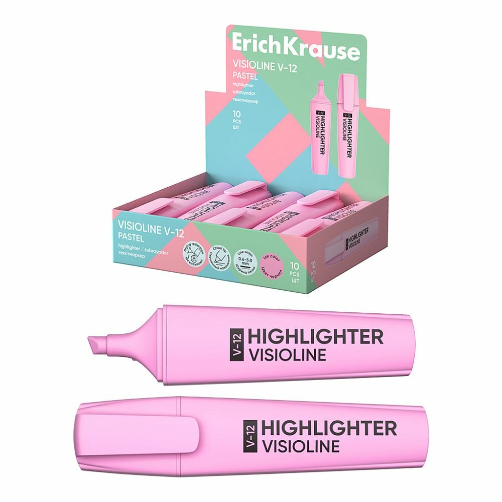 Текстмаркер ErichKrause Visioline V-12 Pastel, цвет чернил розовый