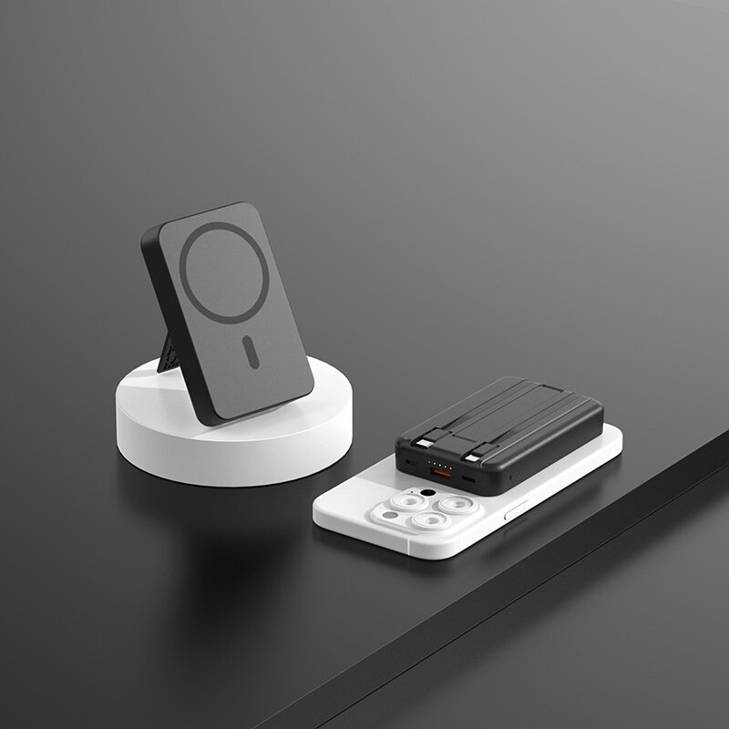 ⭐Кросс-бордерный магнитный беспроводной Power Bank с сертификацией 3C, 20000 мАч, со встроенным кабелем, 22.5W быстрая зарядка, портативный мобильный источник питания⭐