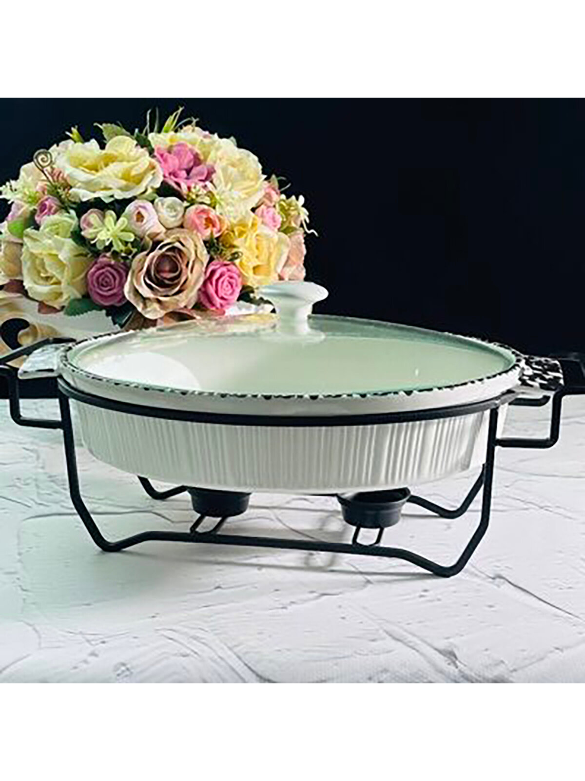 Сервировочный овальный мармит 37х26х12см на подставке в под