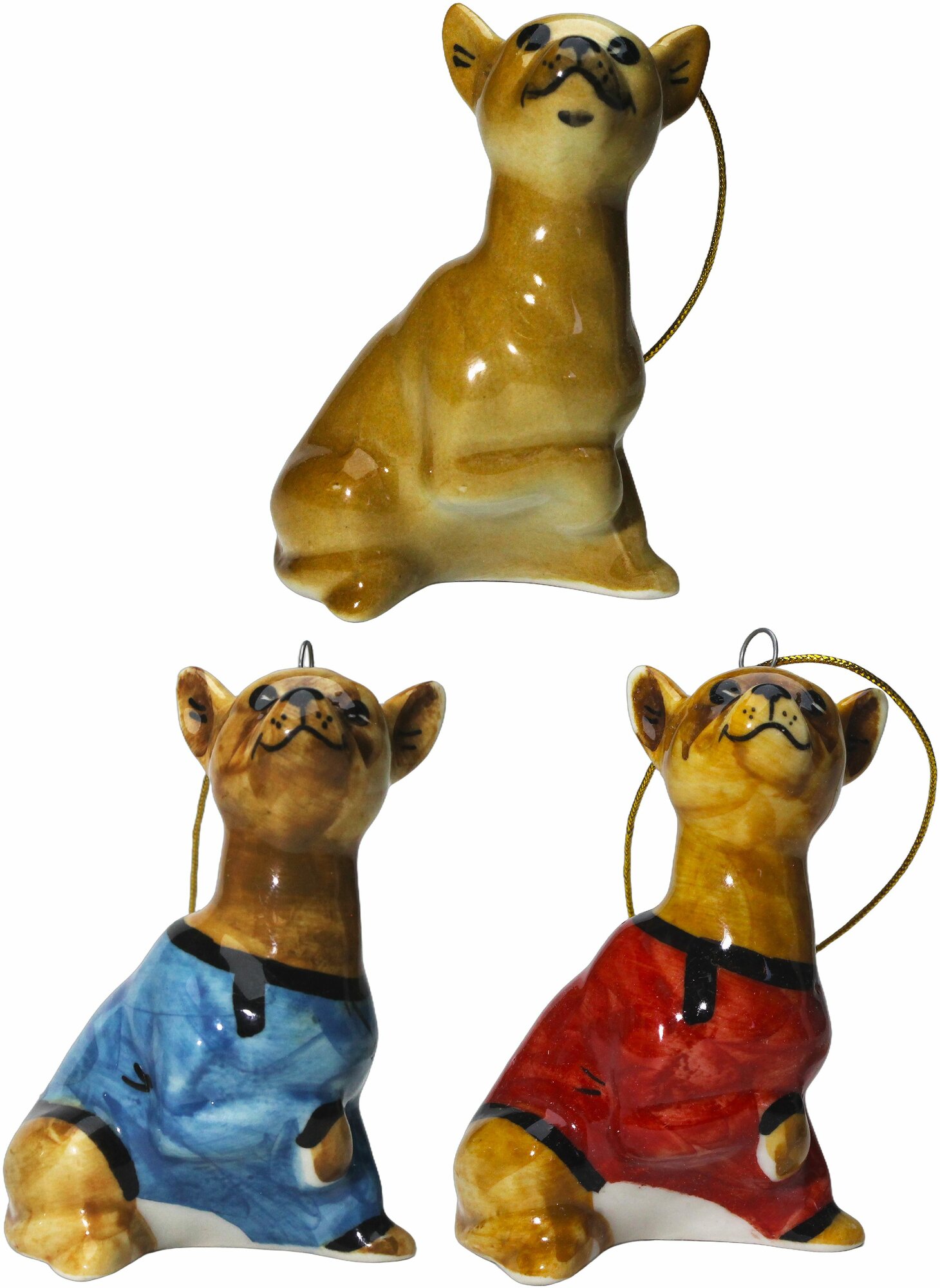 "Собаки и собачки №16; Чихуахуа" 3 штуки в картонной коробке Набор фарфоровых елочных игрушек украшений цветная коллекция
