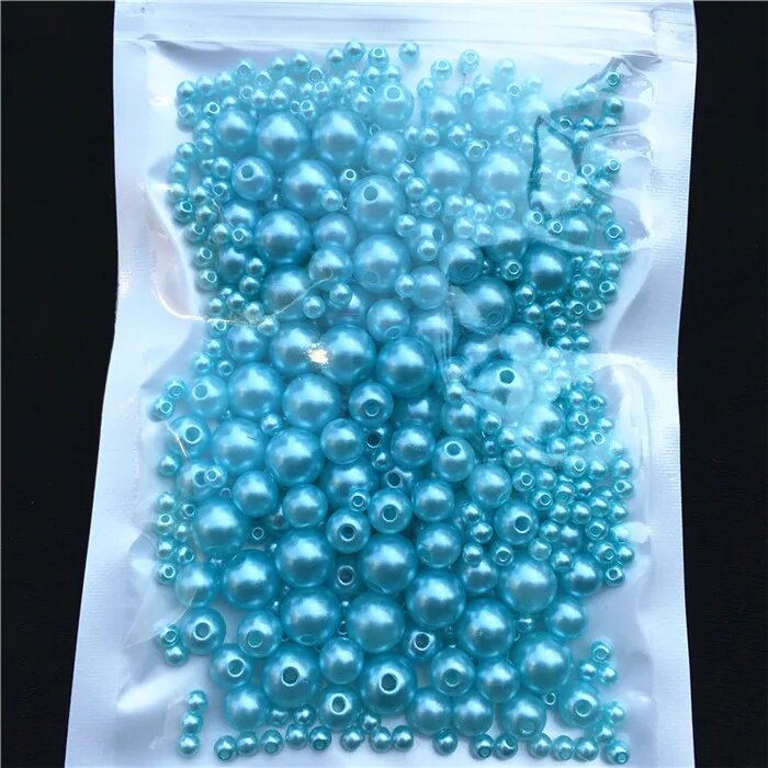 Имитация жемчуга бирюзового цвета, Mix Size Blue, 3-8 мм