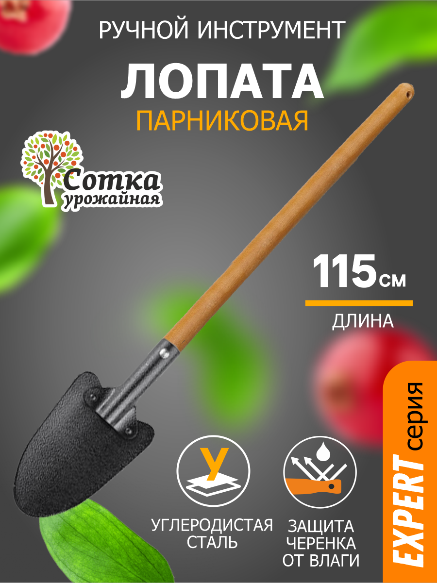 Лопата садовая урожайная сотка Эксперт для парника, штыковая с деревянной ручкой 1,0 м