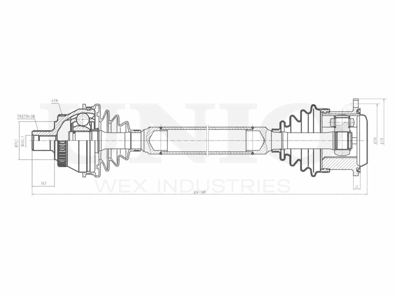 Привод в сборе передний левый (МКПП), для Фольксваген Пассат B5 96-, Ауди A4 95-, Шкода Суперб (3U4) 01-, Volkswagen Passat Audi Skoda Superb 01-, артикул CVJ-10133 производителя UNIO