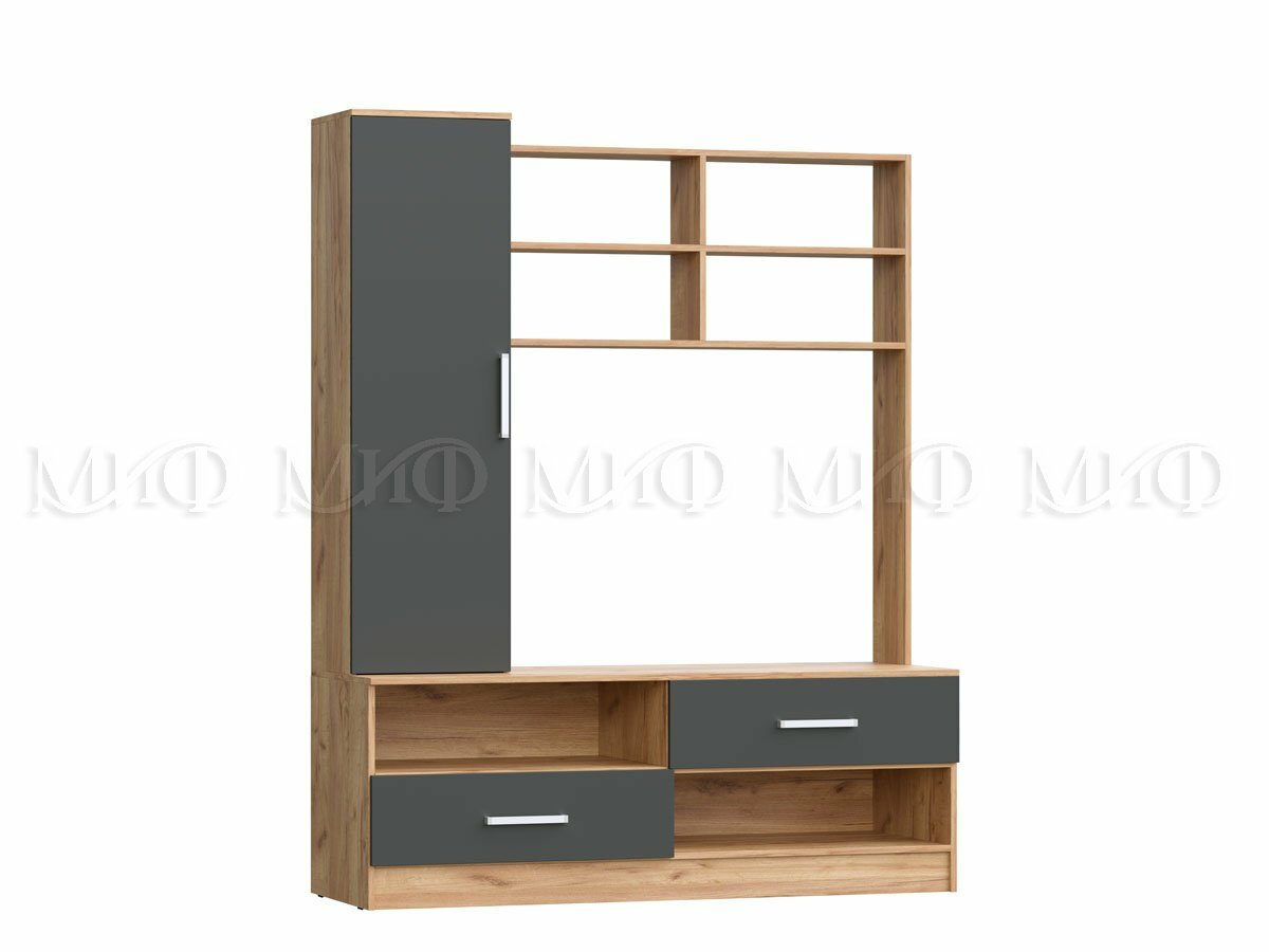 Стенка в гостиную Миф Мартина Графит/Дуб крафт 1500х1892х520мм