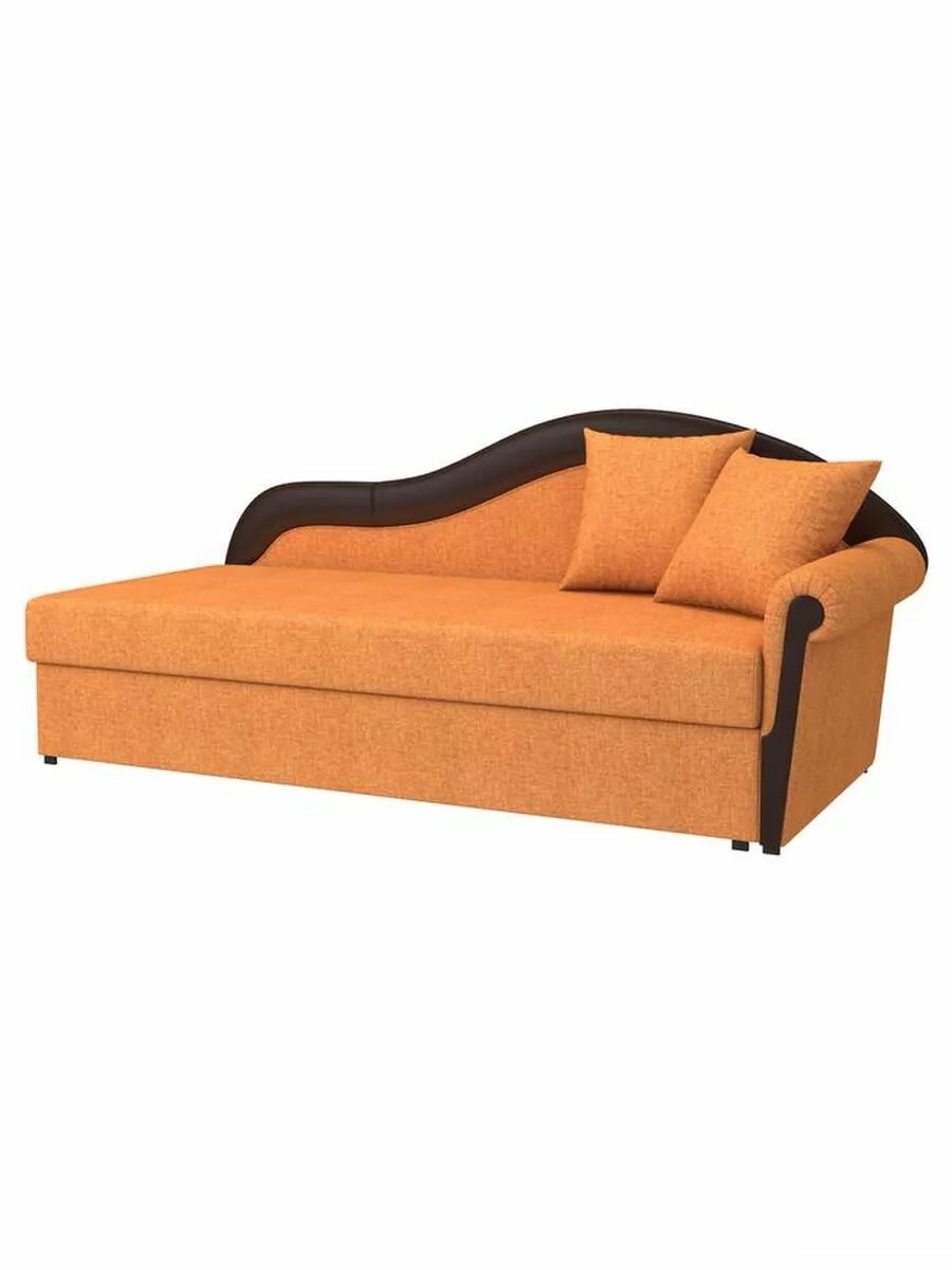 Диван прямой Сиена нераскладной, зависимые пружины, с ящиком для хранения, 85х195 см спального места, Терракота, рогожка / Коричневый, иск. кожа, Правый