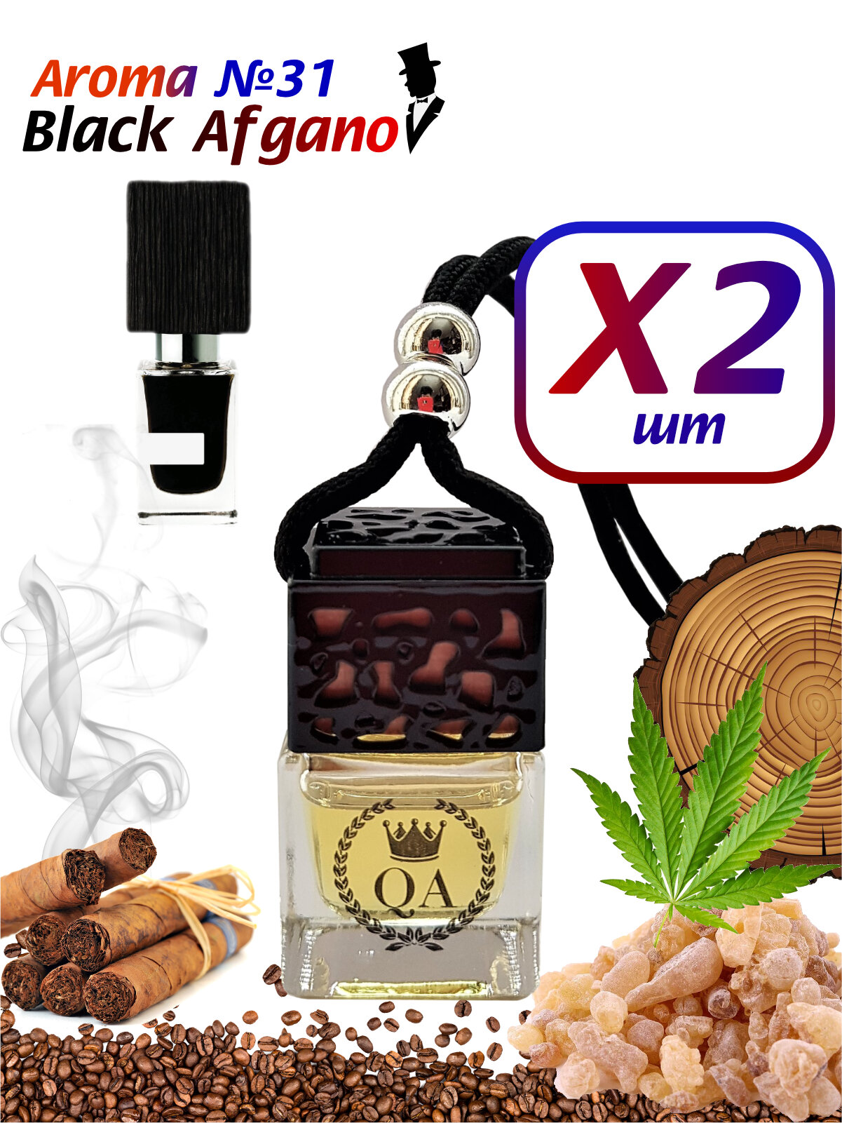 Ароматизатор в машину Queen Aromatica - Flacon - Black Afgano (Набор 2 шт)