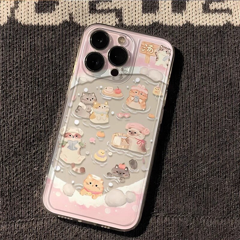 Чехол Hot Spring Cat, для iPhone 16 Pro, прозрачный, космический дизайн
