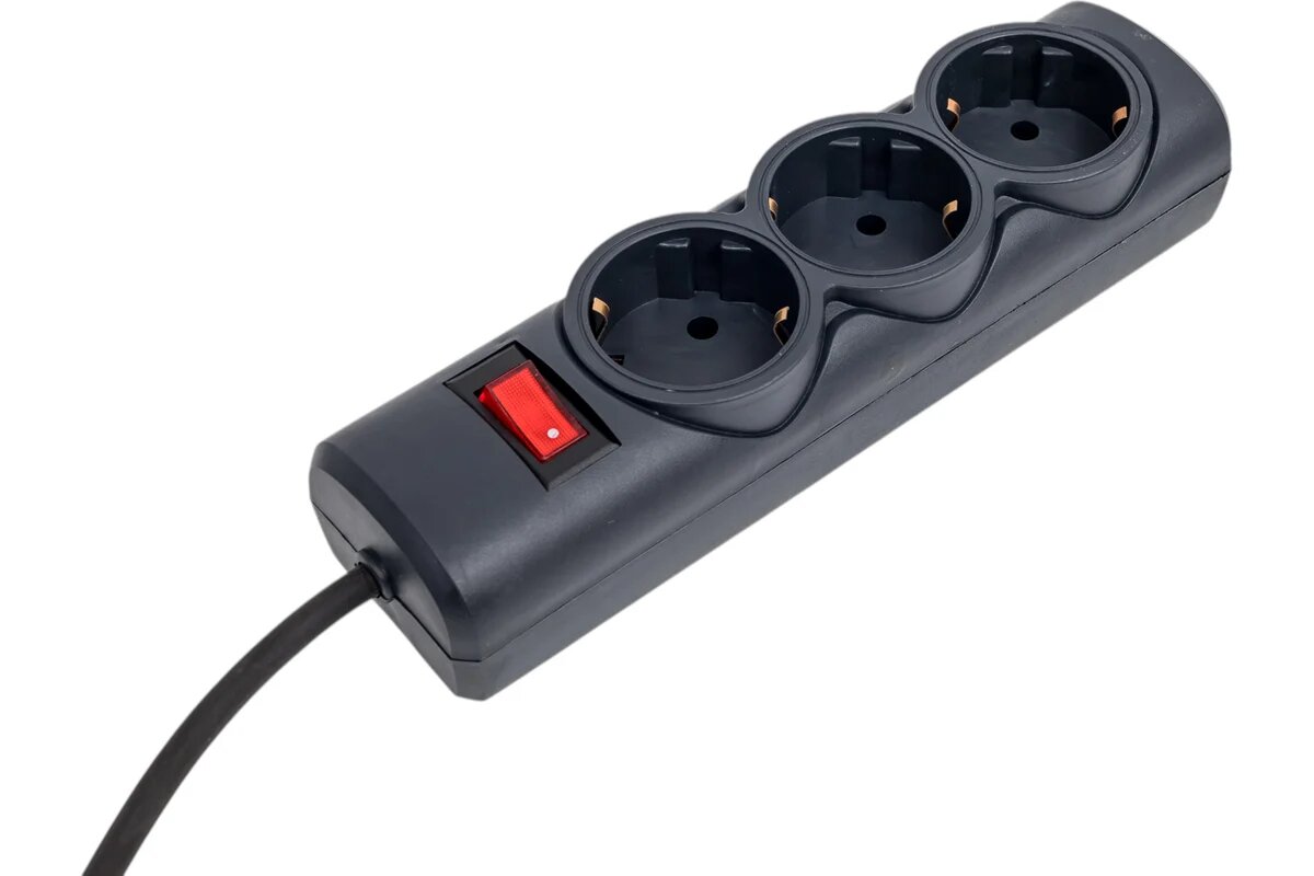 PROGIX удлинитель сетевой на 3 розетки, со шнуром 3 м, черный, 3x1.5 мм2, US3GS1B3