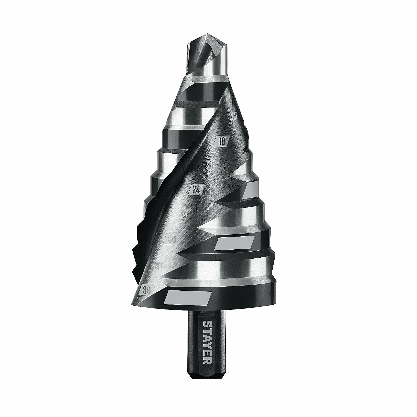 STAYER Pro-Max 9-36мм, 10 ступеней, винтовая спираль, сверло ступенчатое (29661-9-36-10)
