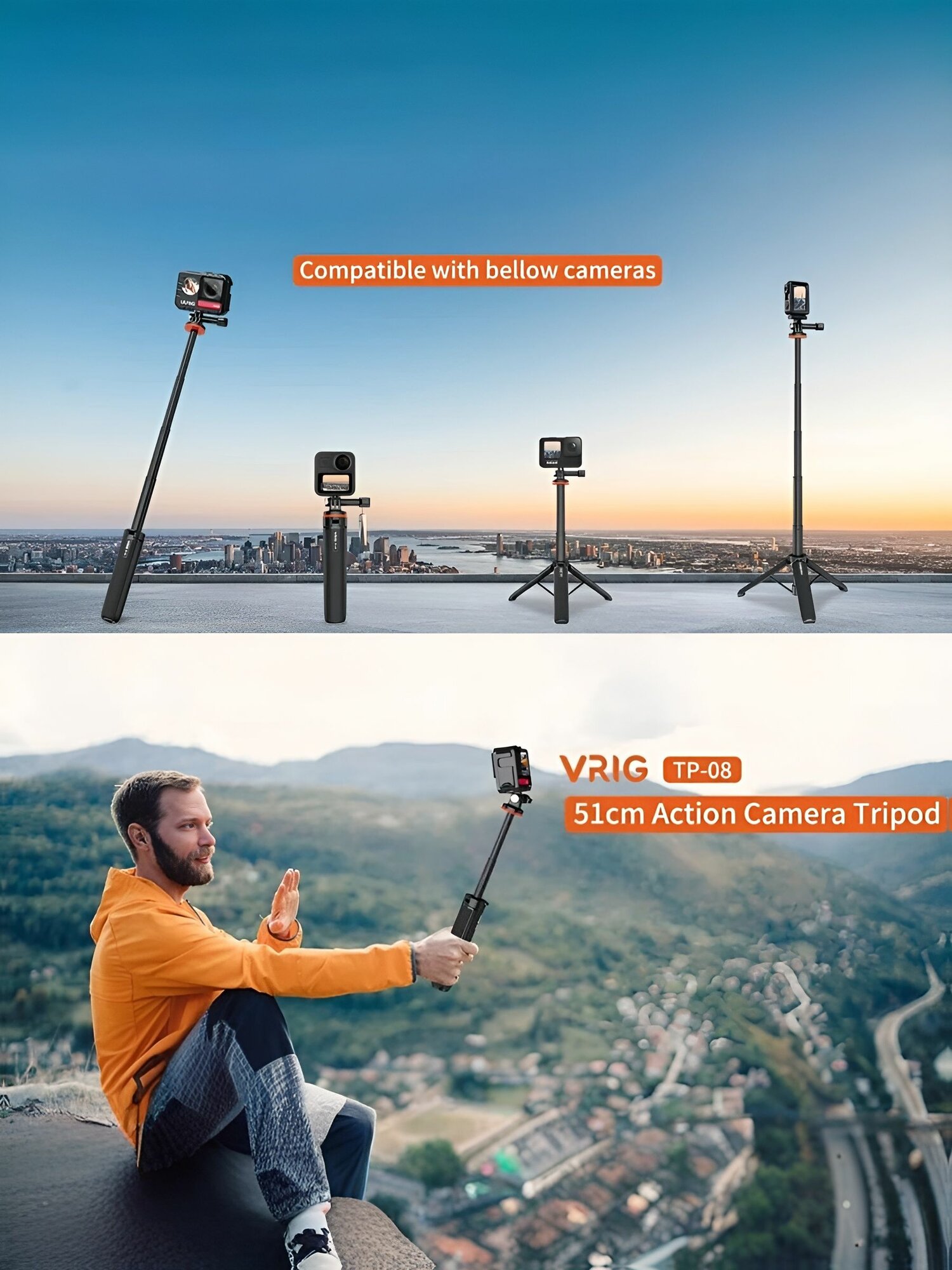 Телескопический штатив для TP-08 (17-33.5см) DJI Pocket 3 / Insta360 / GoPro