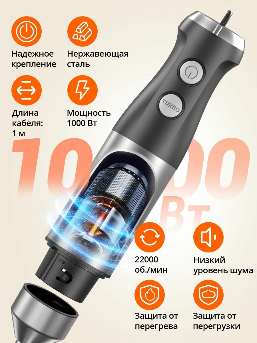 Блендер KaringBee "FY-807", черный, 5 в 1, 1000W, 15 скоростей — фото 1