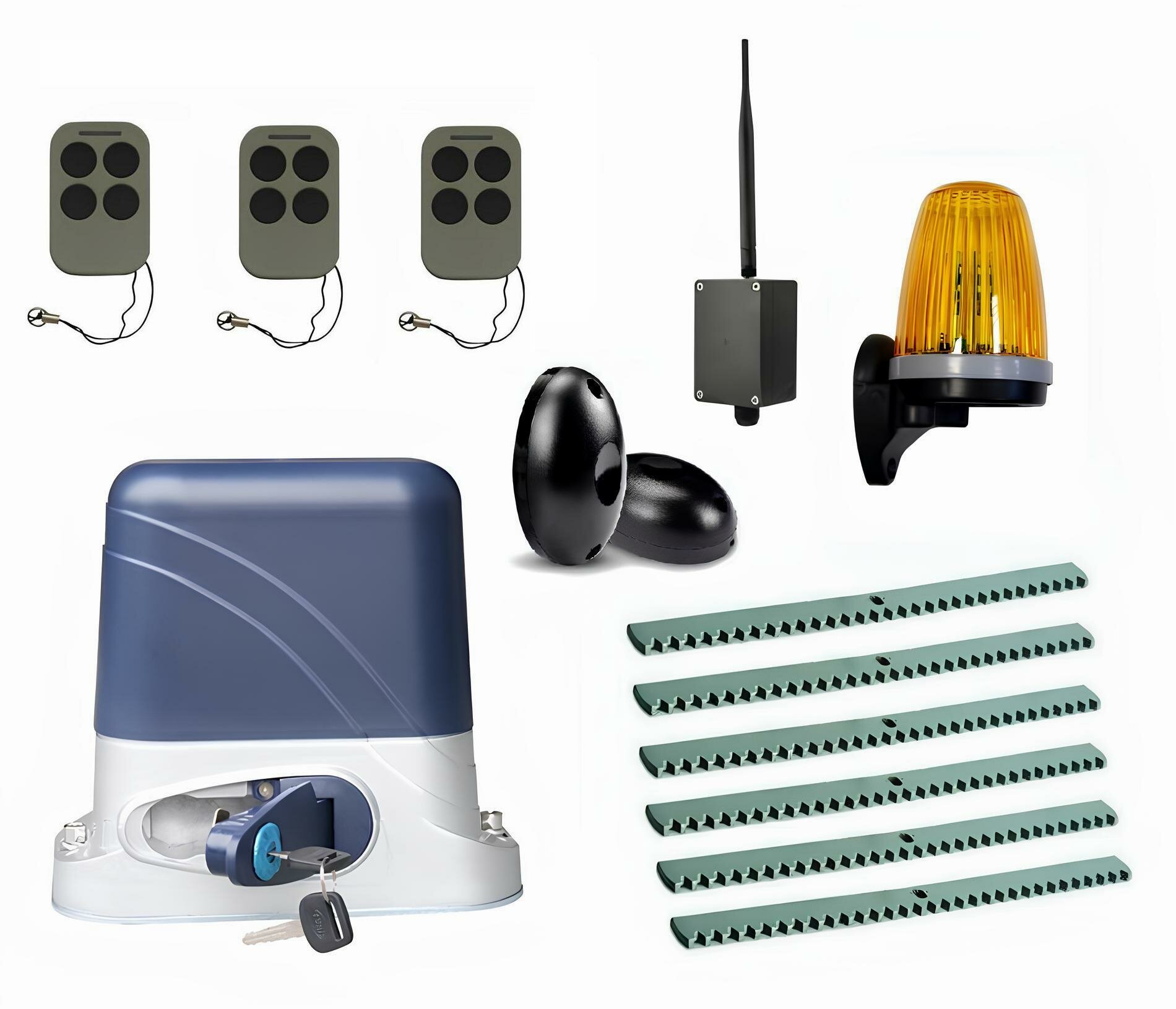 Автоматика для откатных ворот KSL-1300 FULL-3K6-BT-Т3, комплект: привод, 3 пульта, Bluetooth-модуль, фотоэлементы, лампа, 6 реек