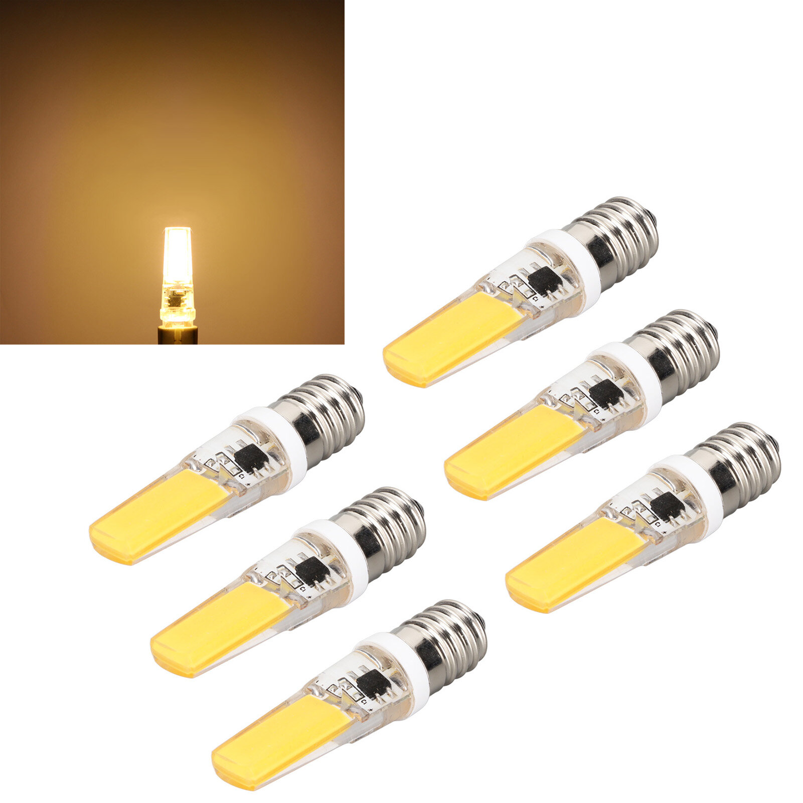 6PCS Лампочка E14 COB Мини 360 градусов Освещение Отвод тепла Силикон Без засветы Для Люстры Потолочного света Тепло белый свет 3000K 9W RA>80 500LM Размер 6.2x1.5cm