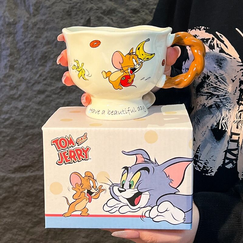 Керамическая кружка с изображением кошки и мышки для завтрака и кофе