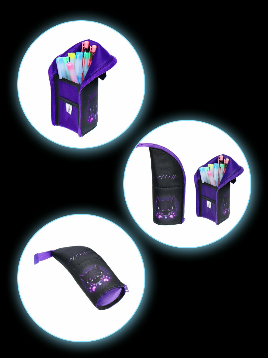 Пенал тубус-подставка, 85 х 210 х 65 мм, мягкий, тканевый, Calligrata, ПМО 12-20 "Котик"