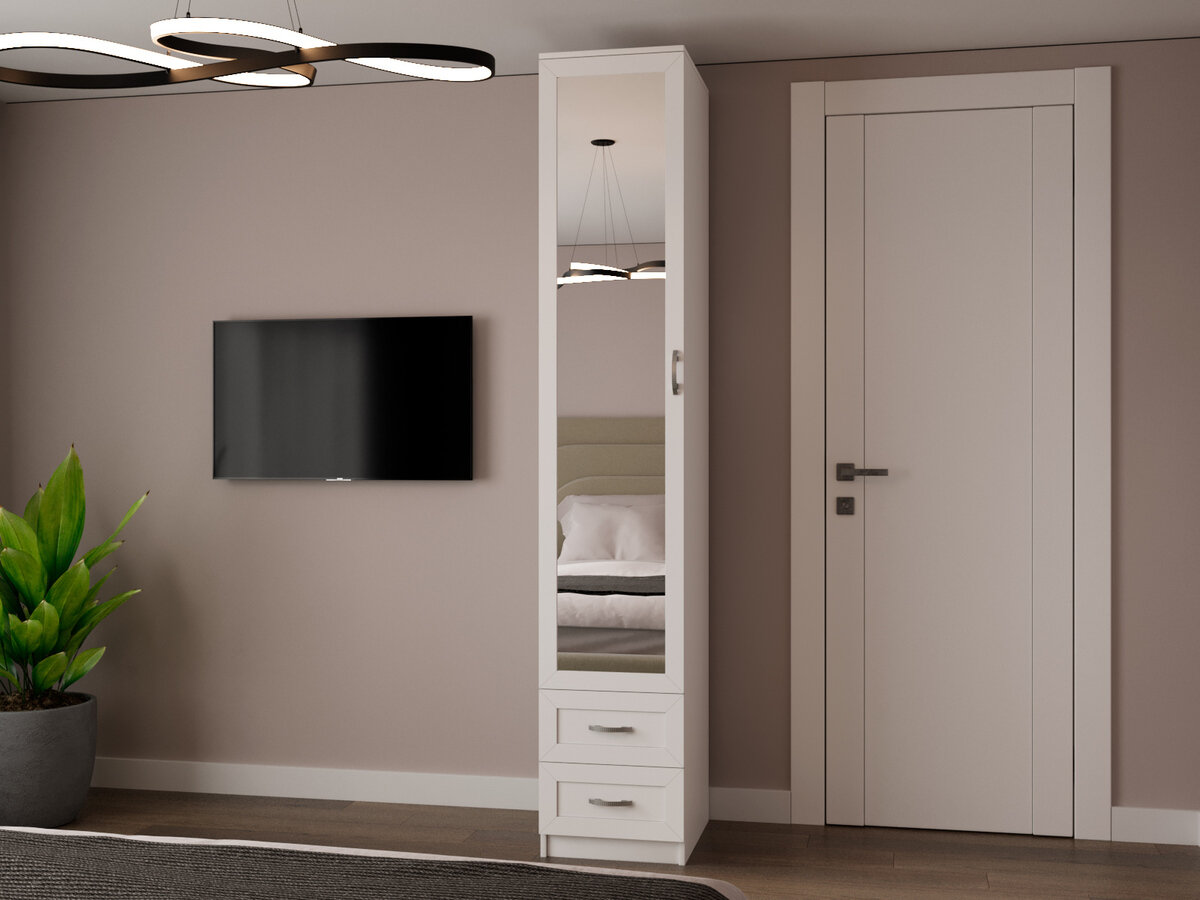 Пенал Стелла-17 Белый для книг с зеркалом однодверный 40*220*50