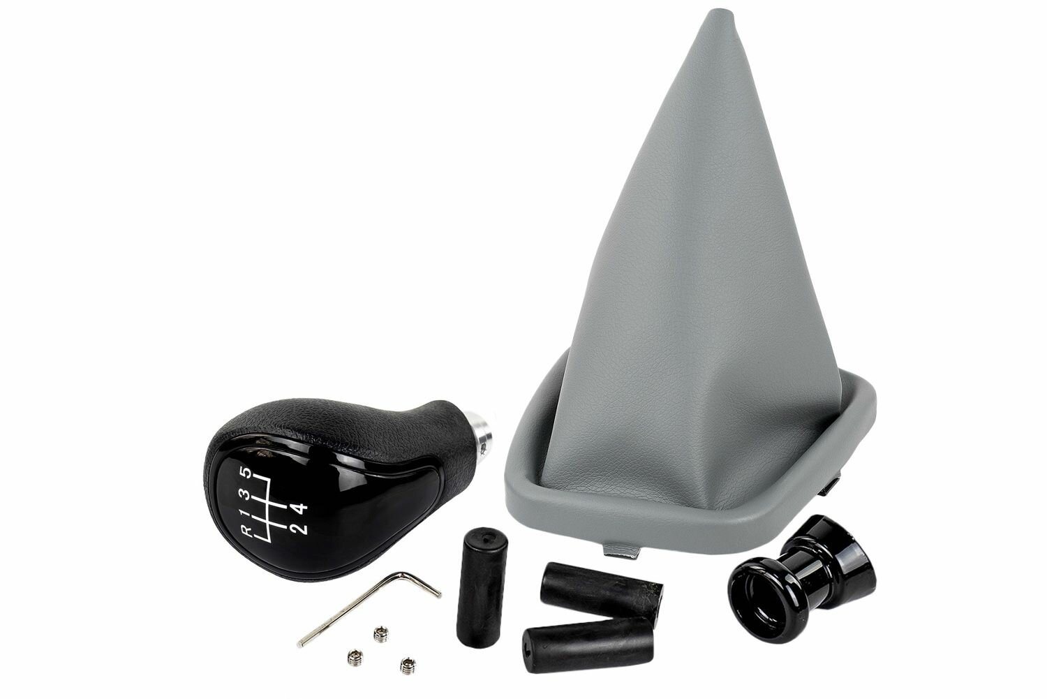 Ручка КПП черный лак с белой LED подсветкой и серым пыльником для ВАЗ 2110, 2111, 2112