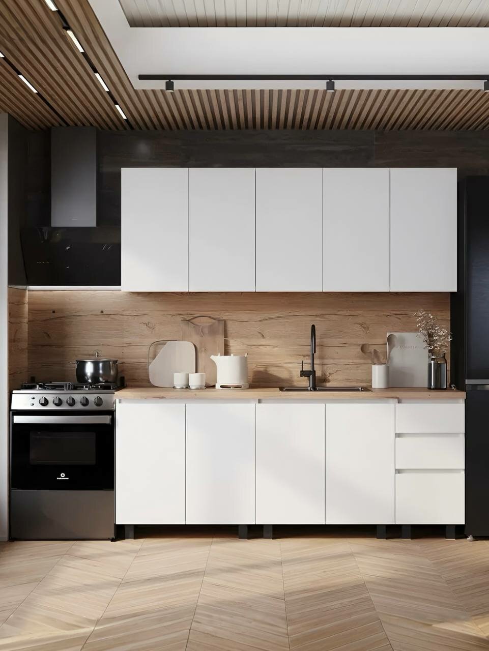 Кухонный гарнитур Ричард 2м белый/дуб кера со столешницей