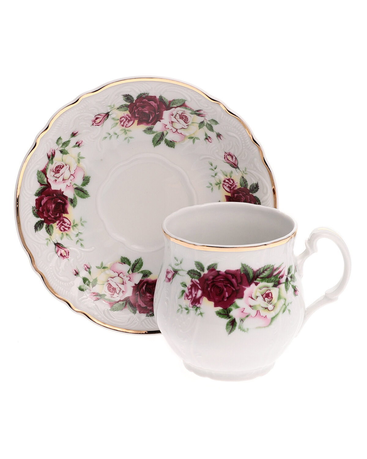 Чашка для чая 310 мл с блюдцем 160 мм; "Bernadotte", декор "Английская роза, отводка золото", 1 шт