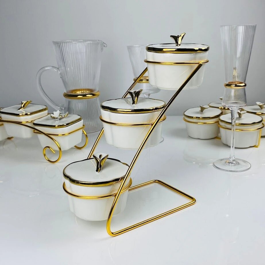 Набор из 3 банок на подставке MELODY Фарфор, металл 163-023 118-163-023