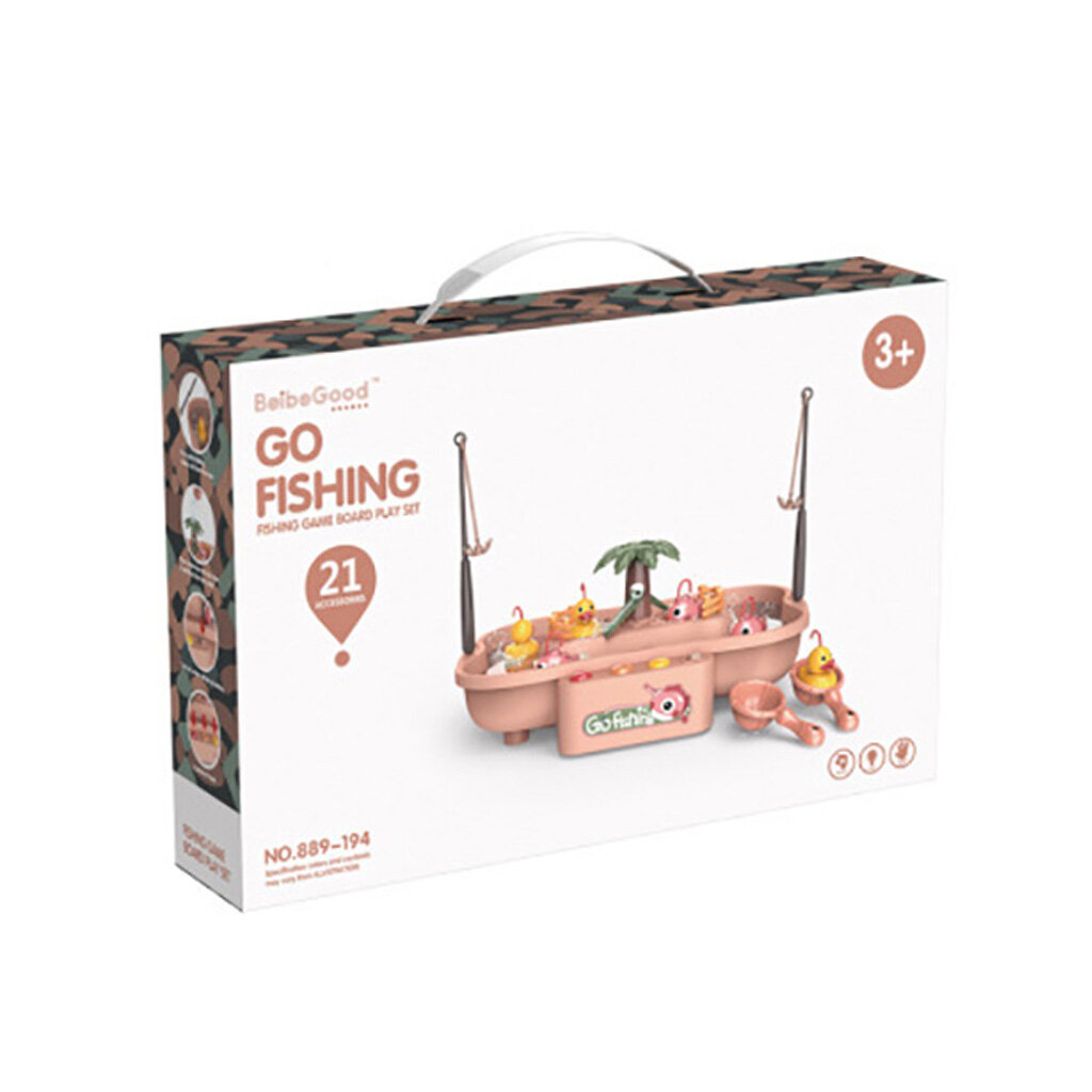 Детская светомузыкальная платформа для рыбалки, розовая, 3 рыбки и утки