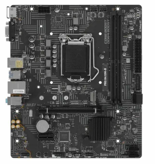Материнская плата MSI PRO H410M-B (PRO H410M-B) - LGA 1200, Intel H510, 2хDDR4-2933 МГц, 1хPCI-Ex16, 1хM.2, Micro-ATX