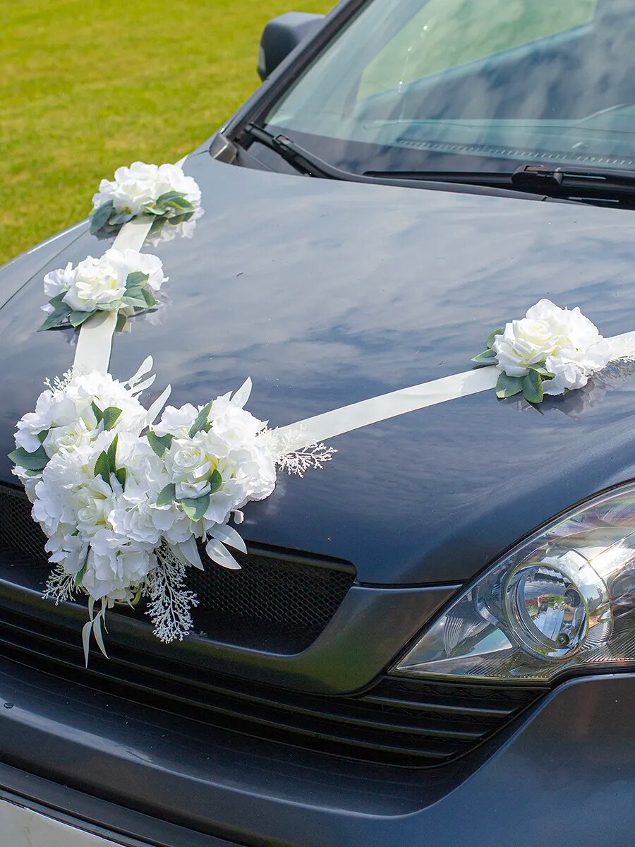 Свадебное украшение на машину ленты, для оформления автомобиля на капот, цветы