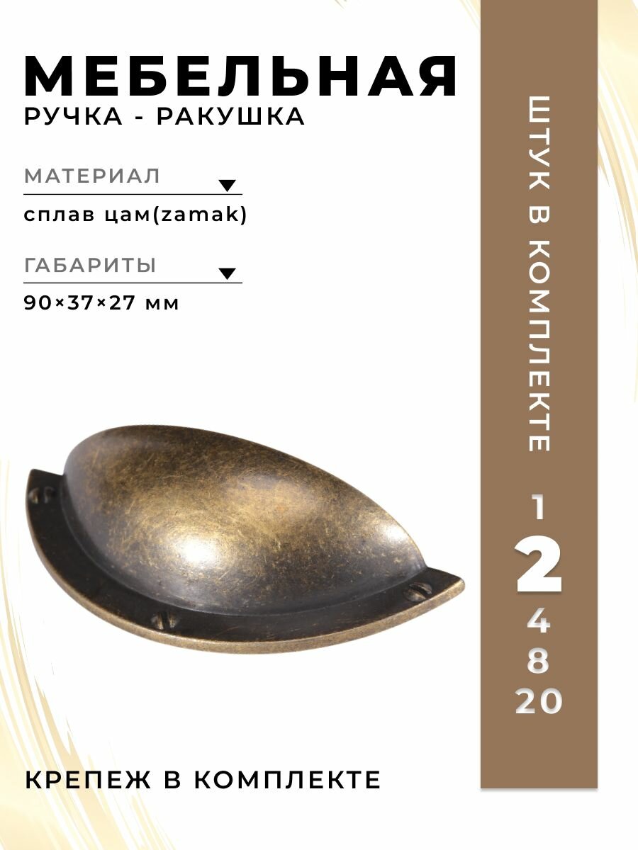 Ручка-скоба мебельная BRANTE RS.1247.64. AB античная бронза, комплект 2 шт, ручка для шкафов и комодов, для кухонного гарнитура, для мебели