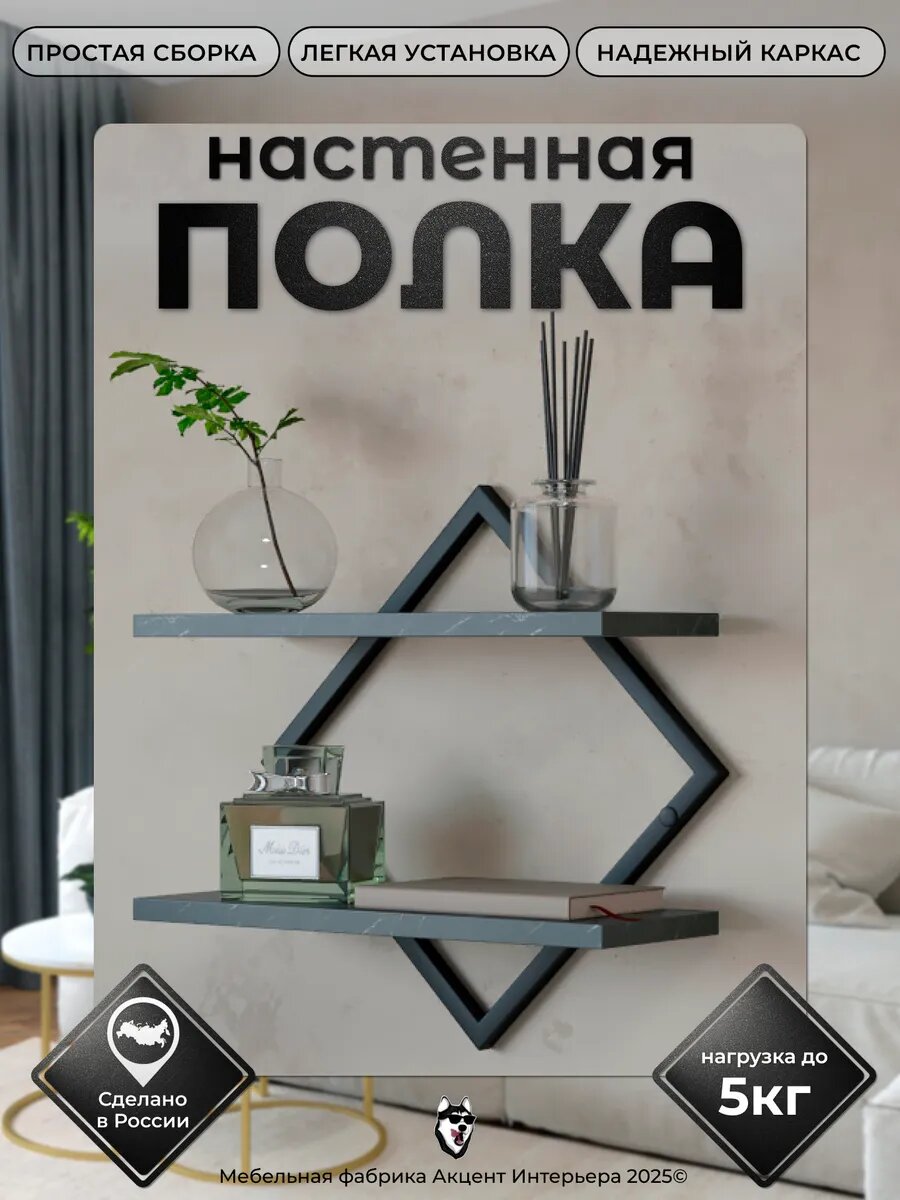 Полка настенная черный мрамор