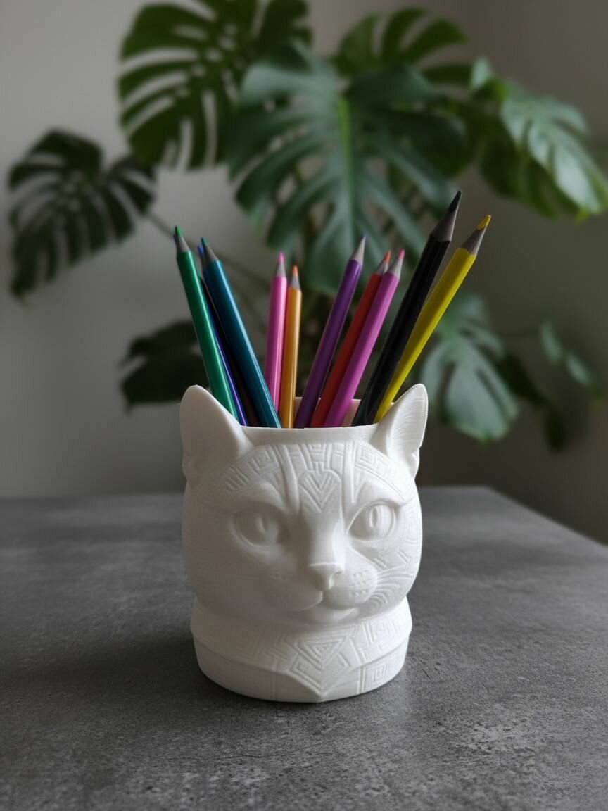 Подставка / органайзер / стакан для канцелярии кошка с орнаментом