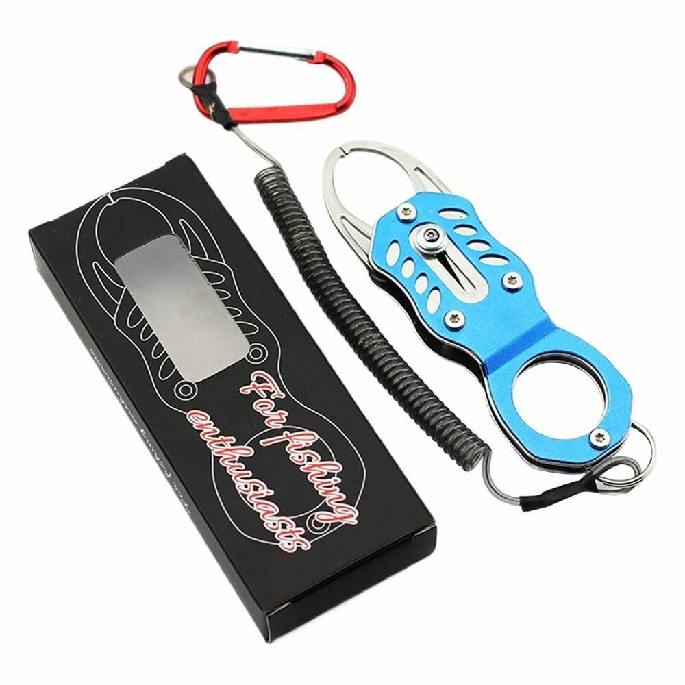 Захват челюстной Липгрип металлический нержавеющая сталь, с весами для рыбалки lipgrip красный с карабином