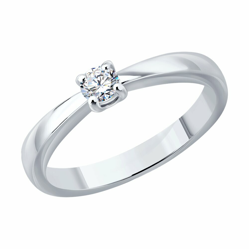 Кольцо, серебро, 925 проба, родирование, бриллиант выращенный