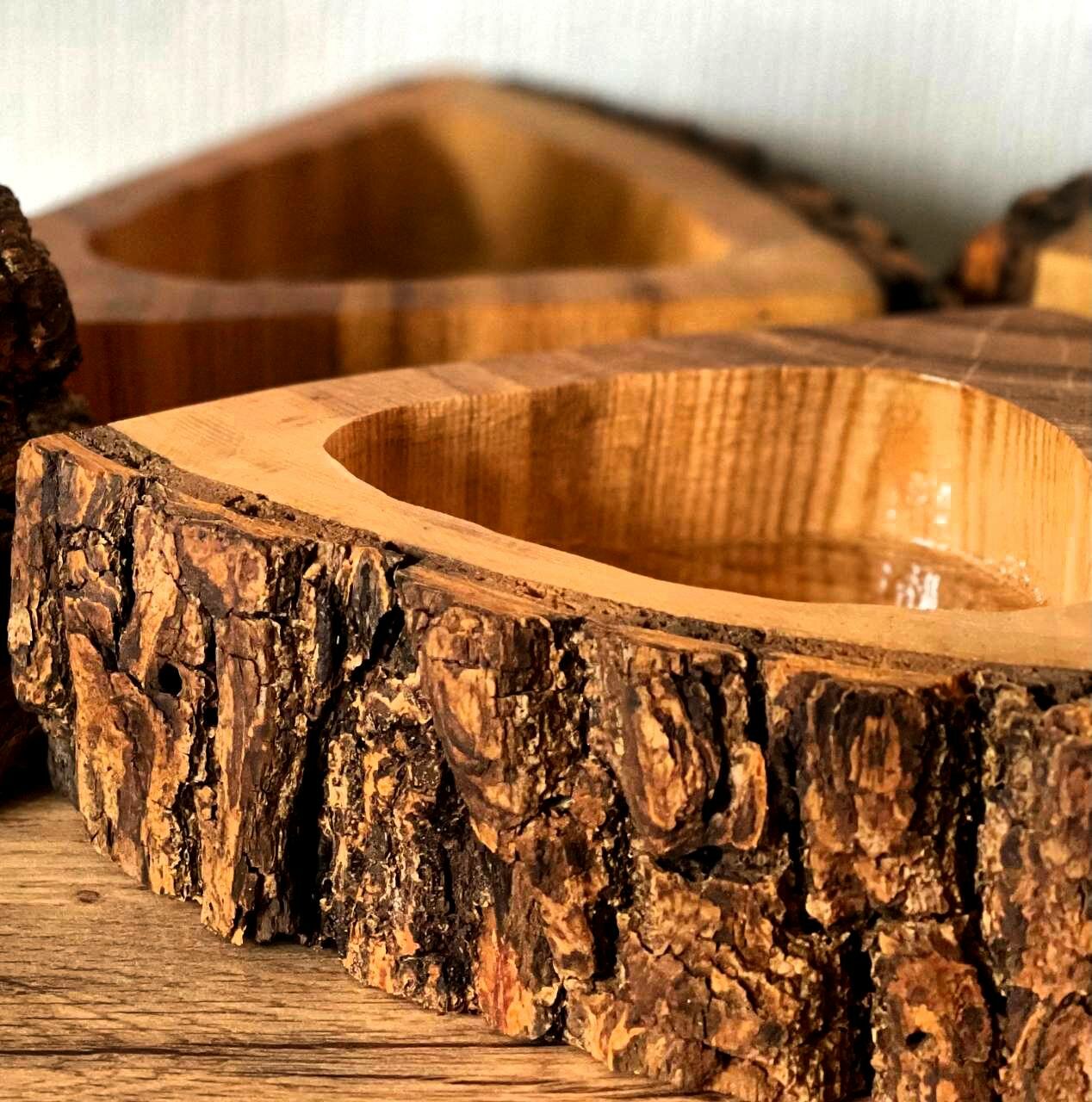 Подсвечник для заливки свечи/подсвечник деревянный с корой (с живым краем)