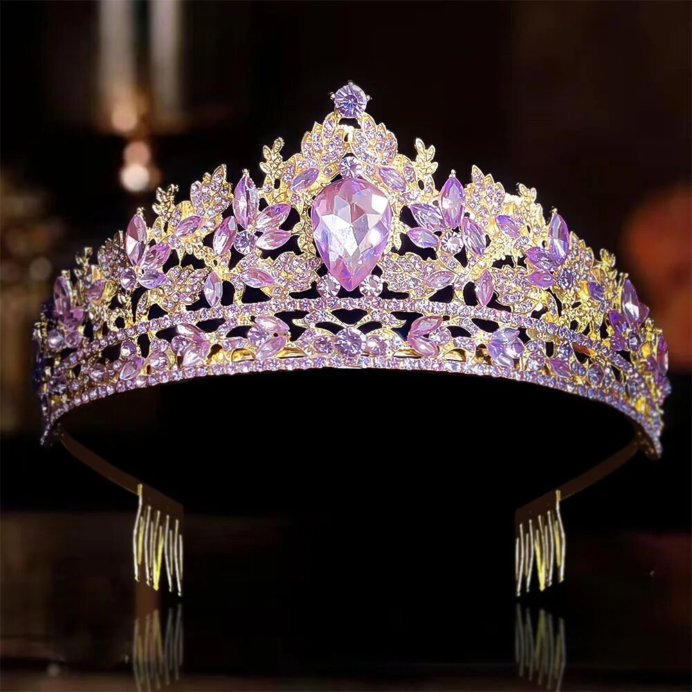 DIEZI фиолетовая тиара из горного хрусталя gold purple
